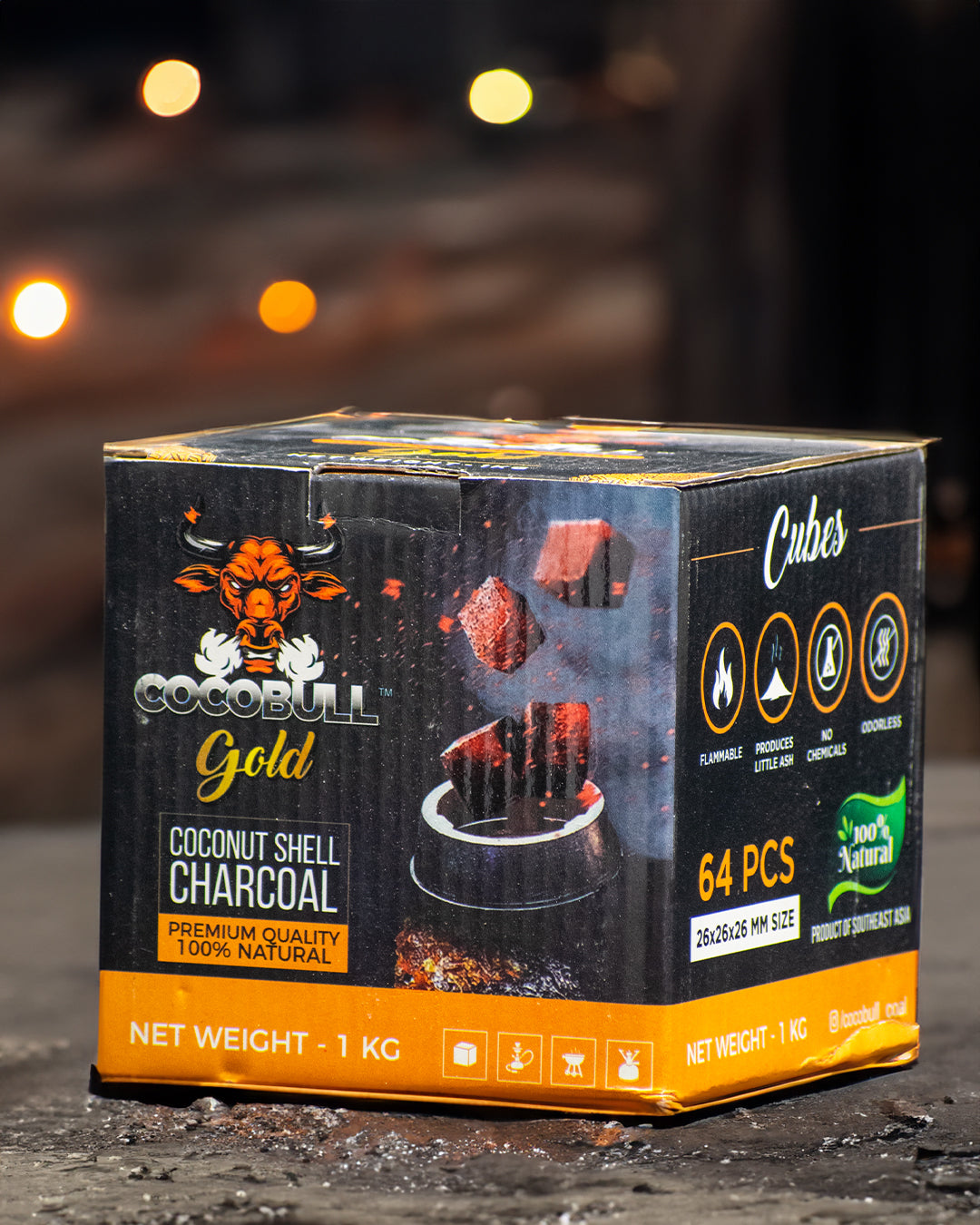 Buy Cocobull Gold Coconut Shell Hookah Charcoal - 1kg (64pcs) – shopdop.in