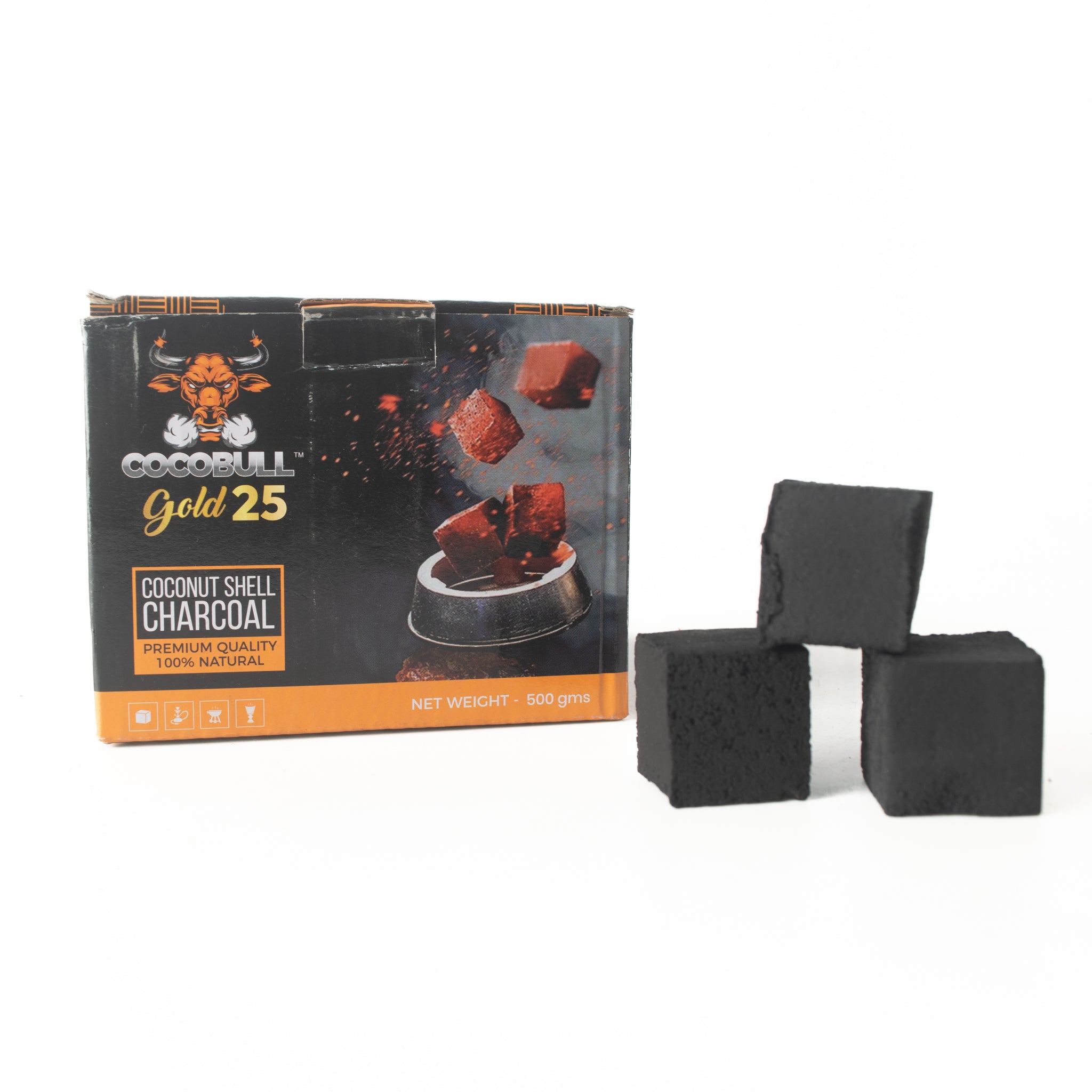 Buy Cocobull Gold Coconut Shell Hookah Charcoal - 500g (36pcs) – shopdop.in