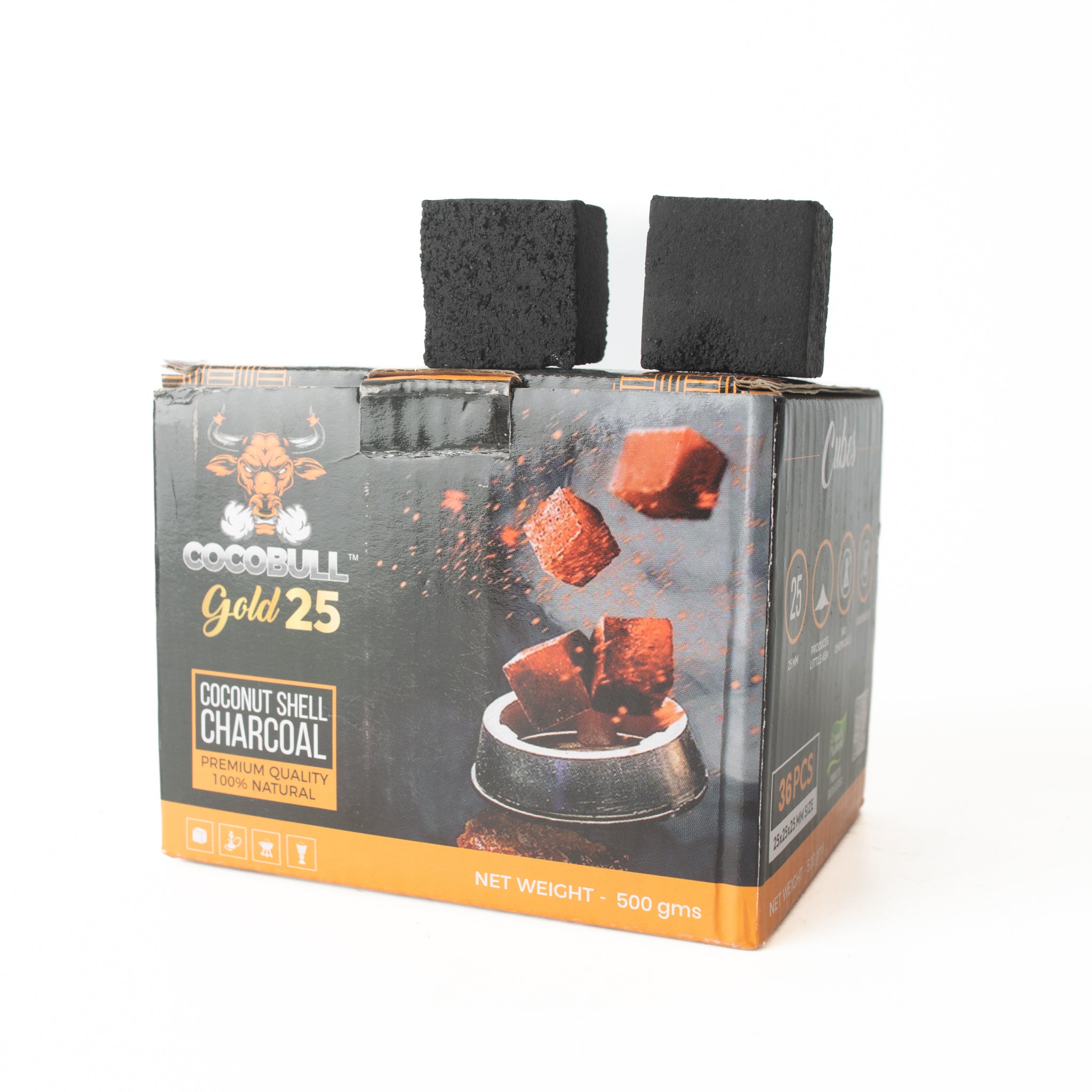 Buy Cocobull Gold Coconut Shell Hookah Charcoal - 500g (36pcs) – shopdop.in