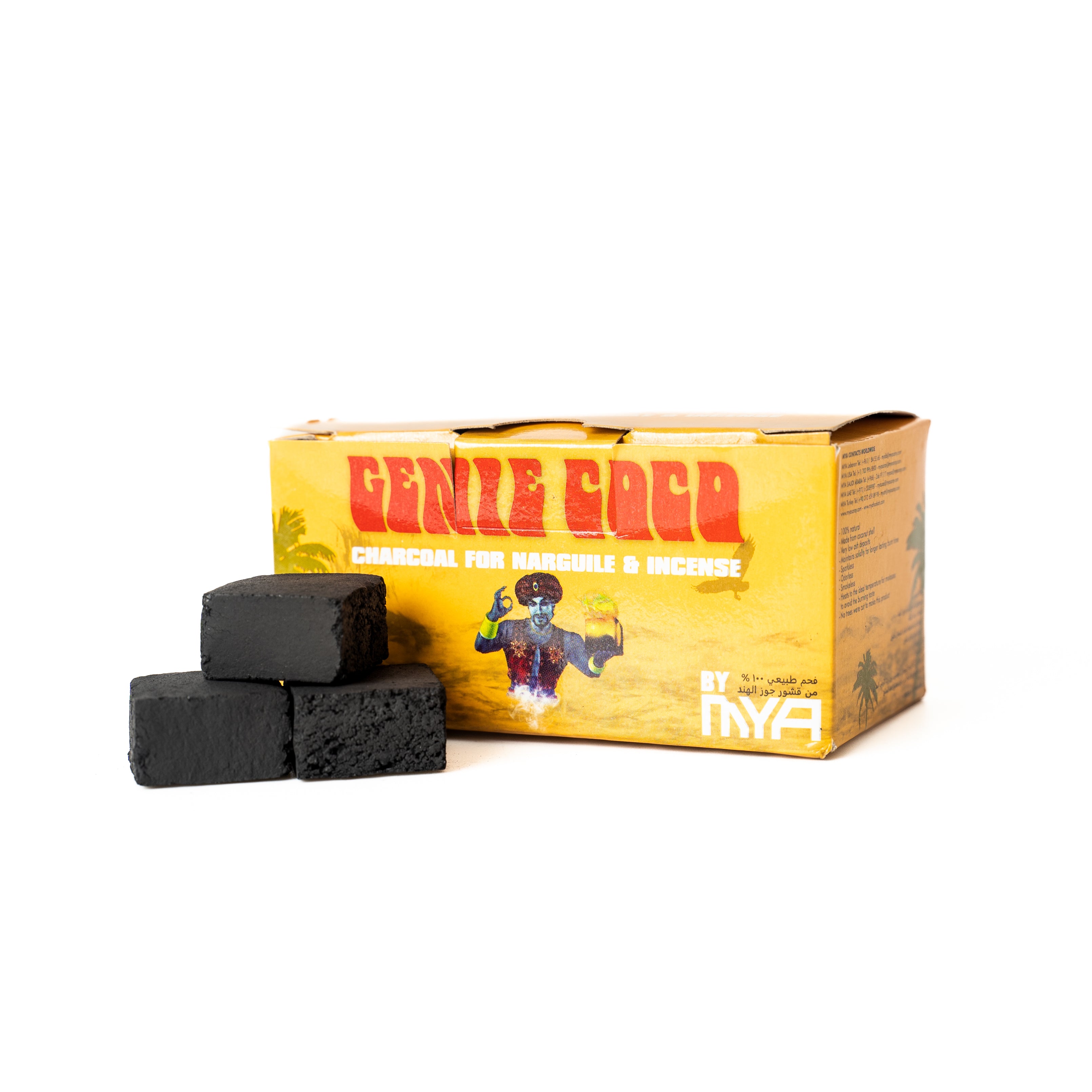 Buy MYA Genie Hookah Coconut Charcoal 250g - 24pcs – shopdop.in