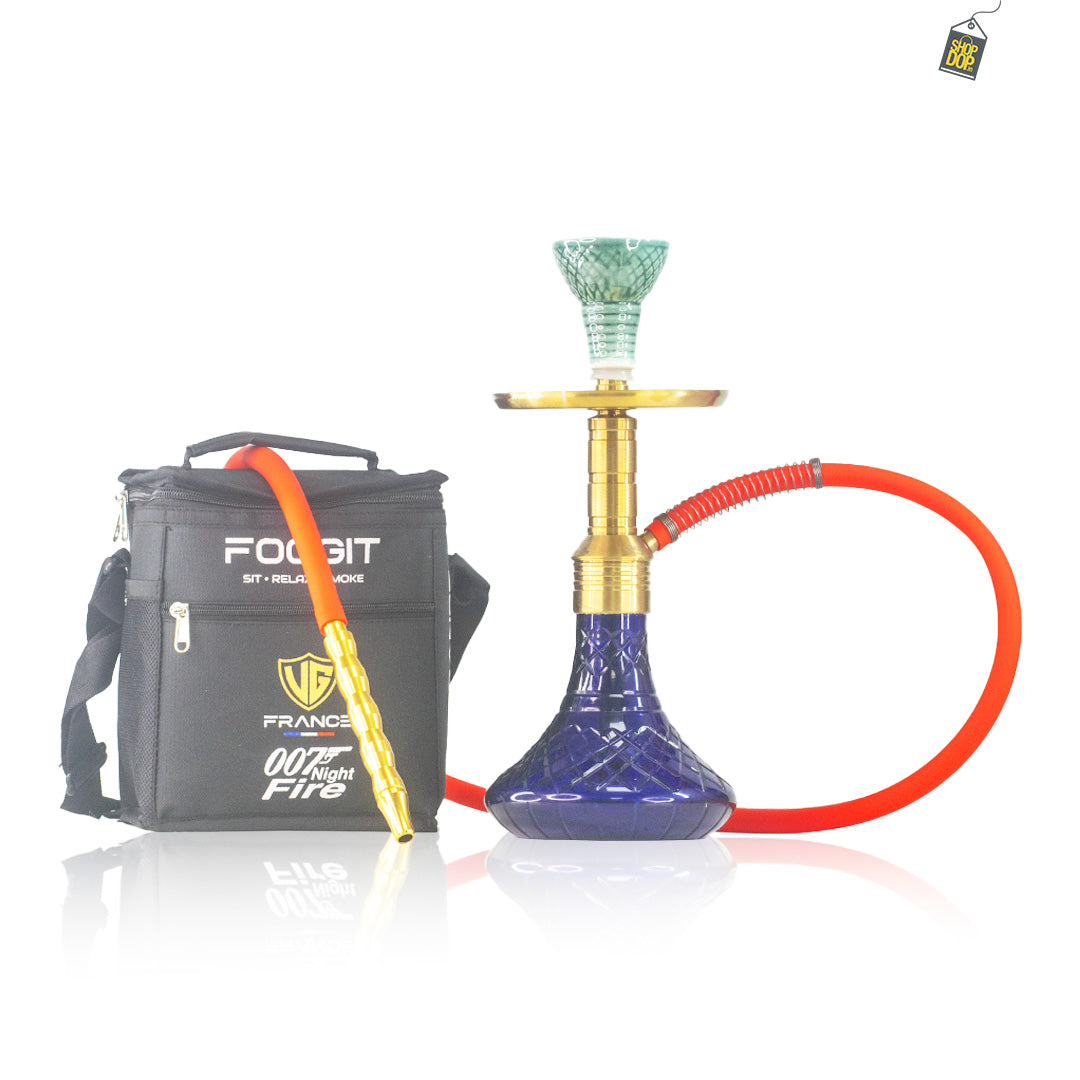 Buy Noddy 007 Night Fire Hookah with Bag - Gold Stem / Royal Blue Base ...