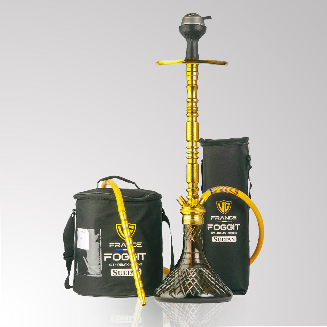 Buy Sultan Hookah with Bags - Grey Base / Gold Stem – shopdop.in