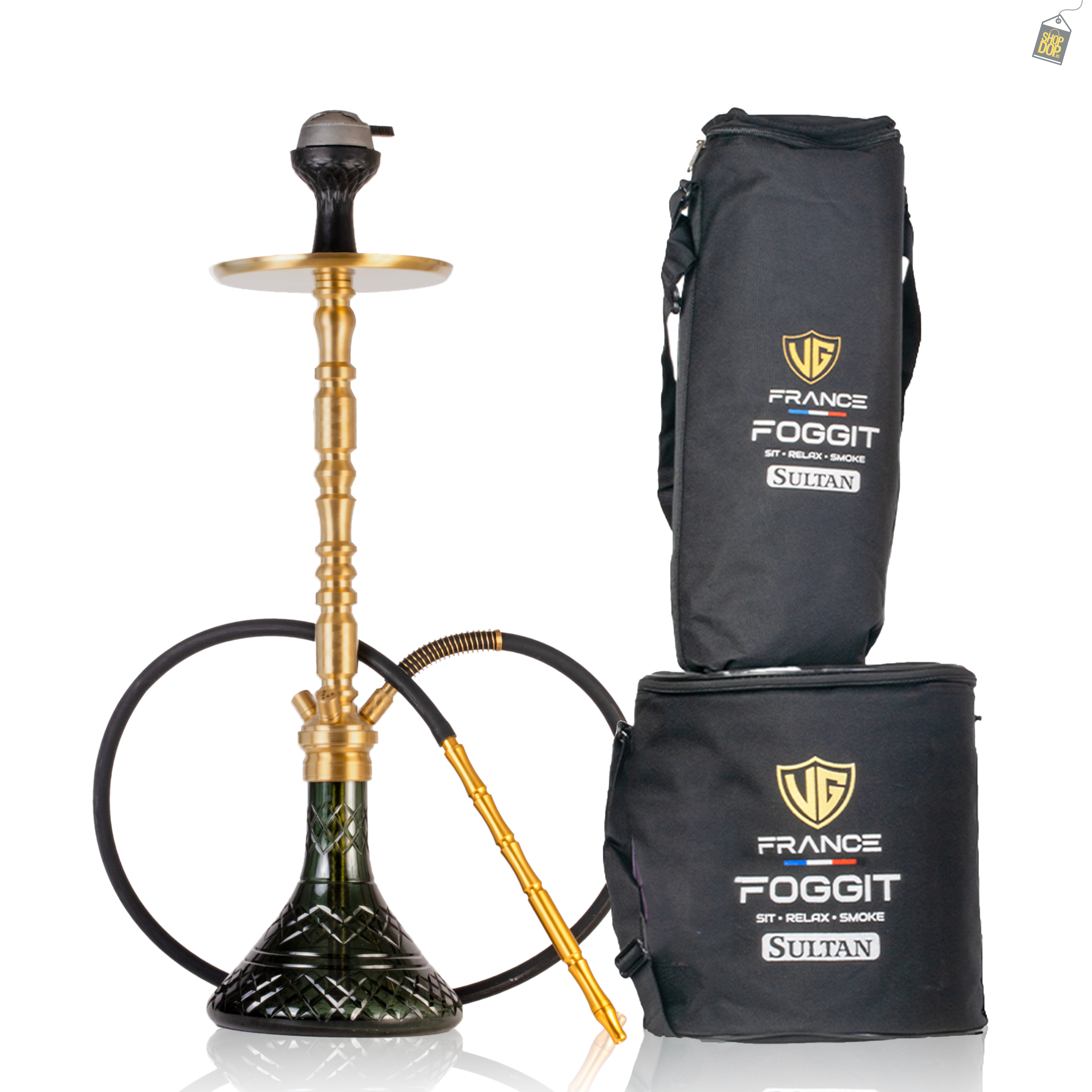 Buy VG France Sultan Igor Hookah with 2 Bags - Gold Stem / Emerald ...